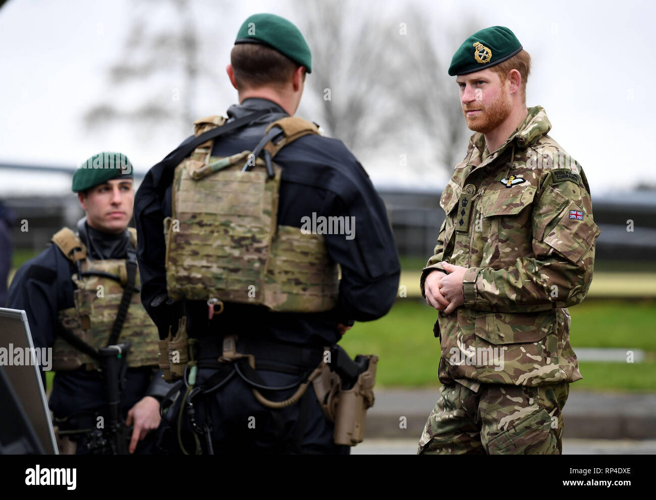 The Duke of Sussex during a visit to 42 Commando Royal Marines at their base in Bickleigh Stock ...
