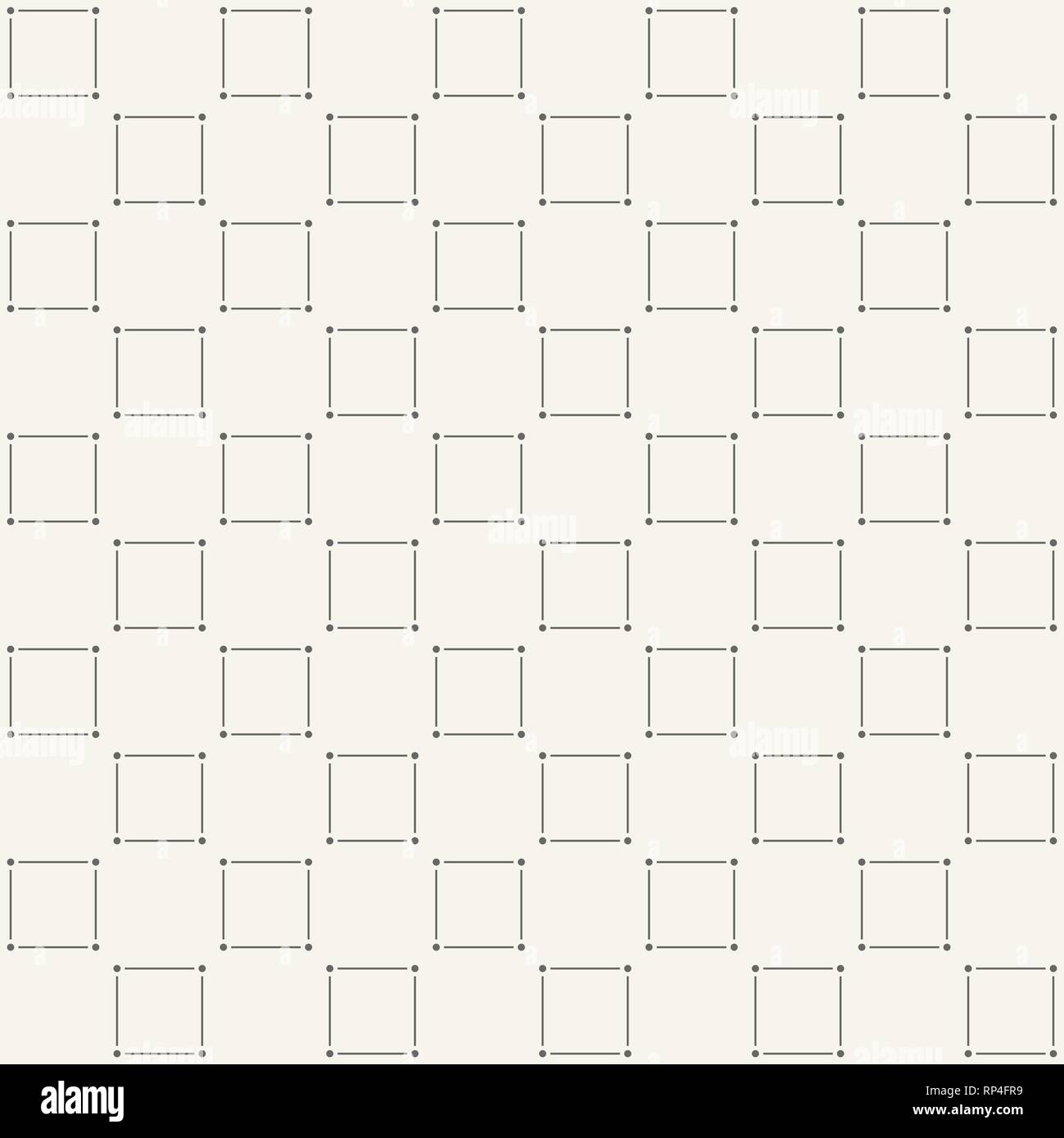 Seamless minimalistic square pattern. Repeating geometric squares made of lines and dots ...