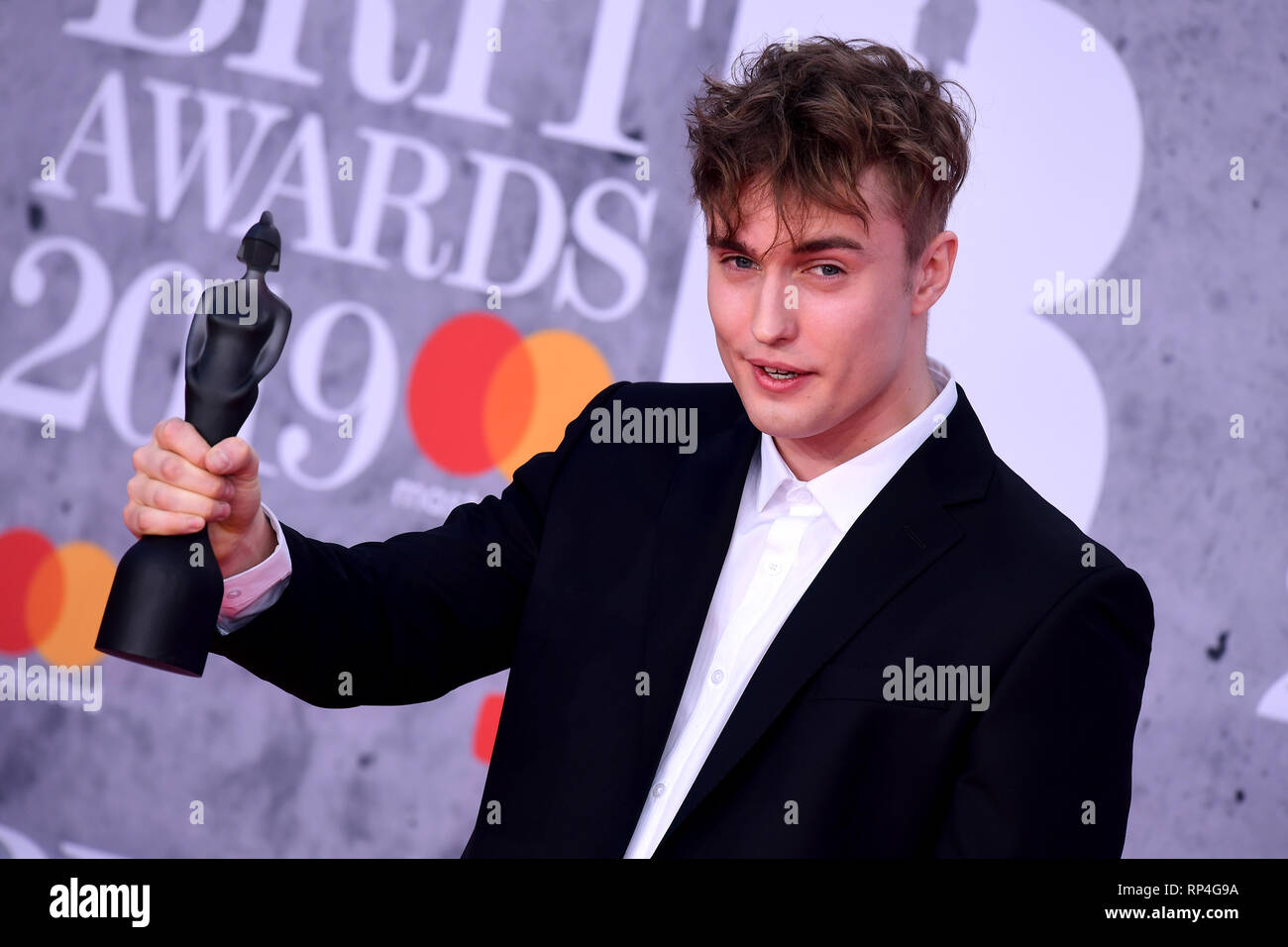 Sam Fender attending the Brit Awards 2019 at the O2 Arena, London Stock ...
