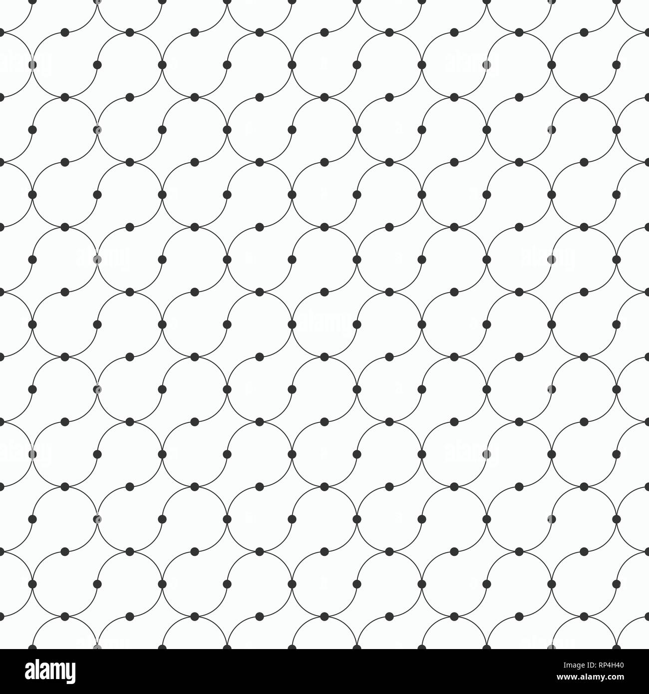 Vector seamless minimalistic pattern of curved lines with dots in nodes ...