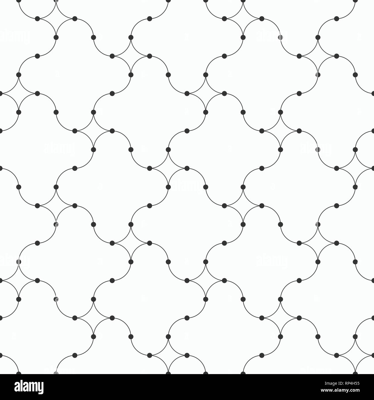 Vector seamless minimalistic pattern of curved lines with dots in nodes ...