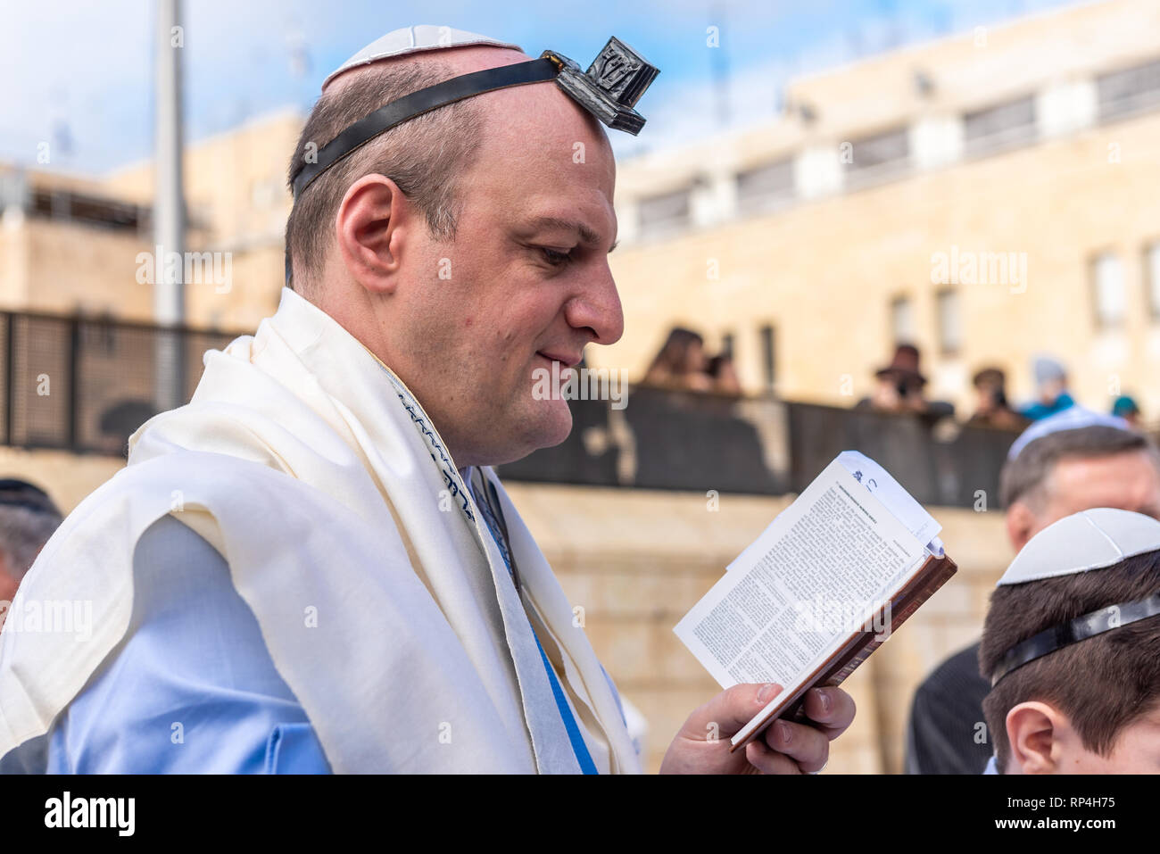 Jerusalem, Israel - 31 December 2018: Jewish man wearing tallit and ...