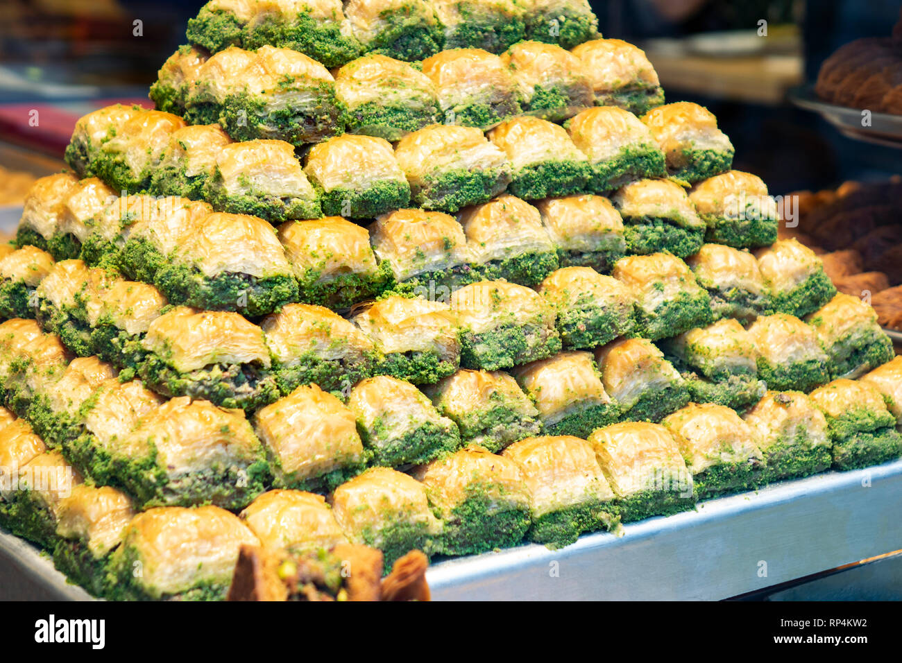Eastern sweets in a wide range, baklava, Turkish delight with almond ...