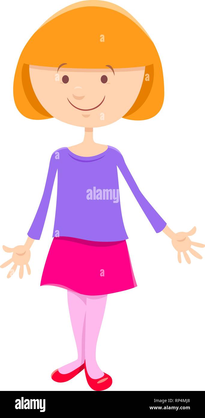 Cartoon Illustration of Cute Girl Elementary Age or Teen Character ...