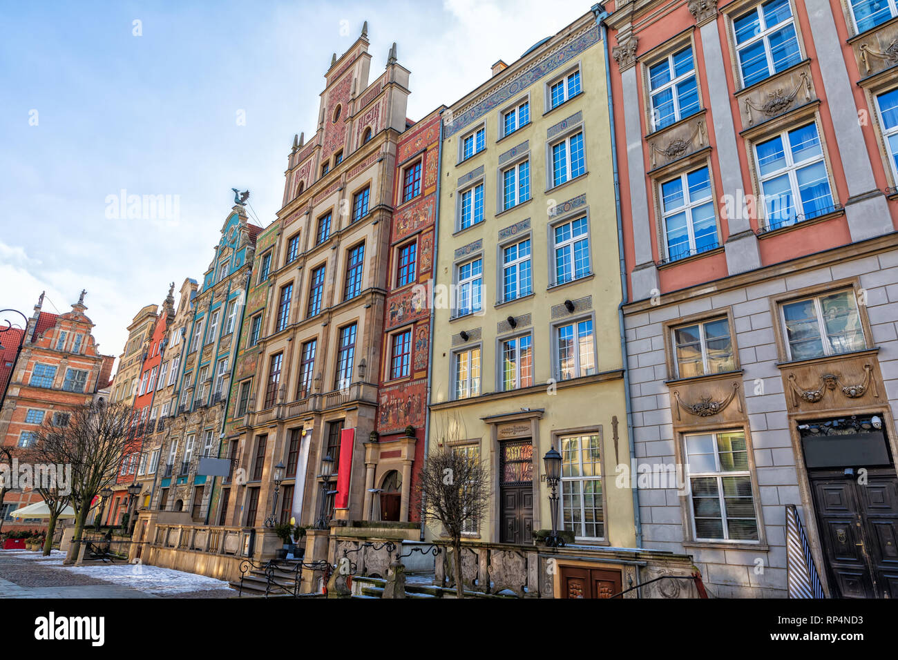 Medieval facades of Gdansk, Long Market street in Poland Stock Photo ...