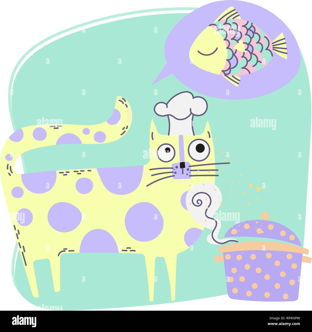 COOKING CAT Comic Animal Cartoon Vector Illustration Set for Print ...