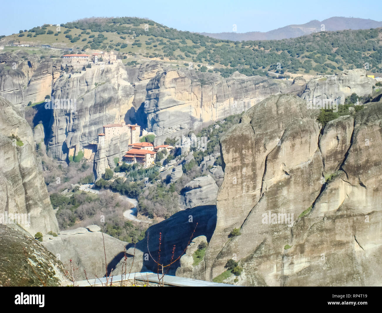Meteora monasteries on the rocks in Greece, ancient architecture Stock ...