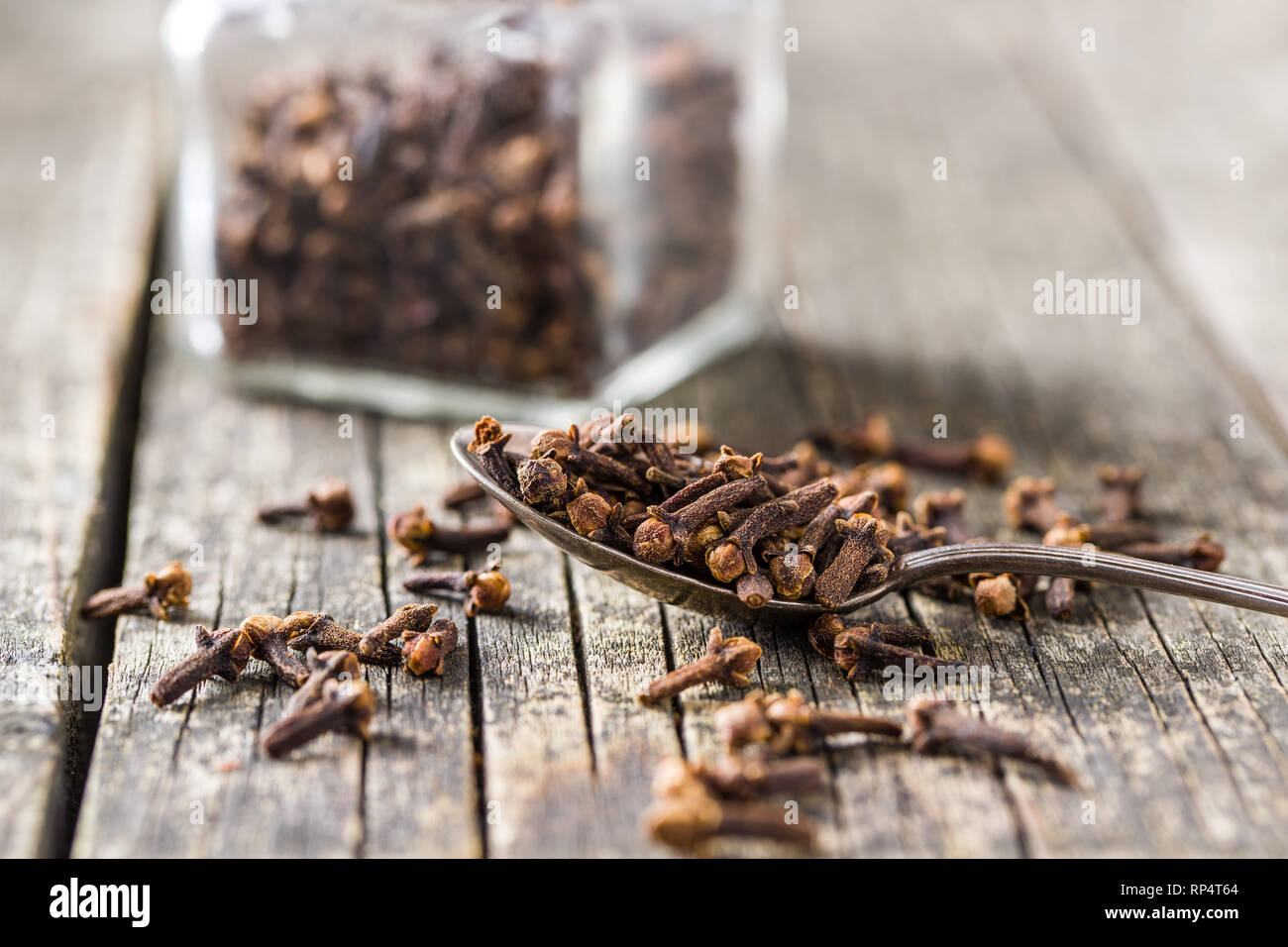 Carnation, dried clove spice in spoon Stock Photo - Alamy