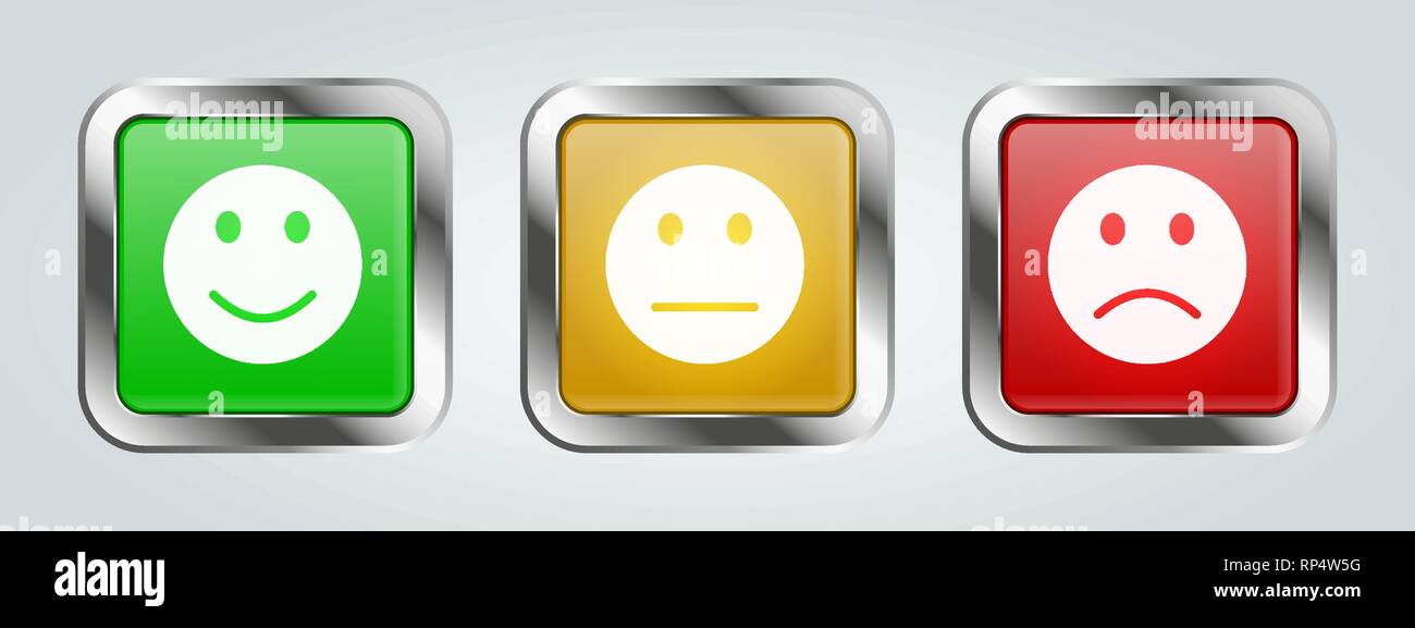 3 different colored feedback and rating buttons with smileys Stock ...