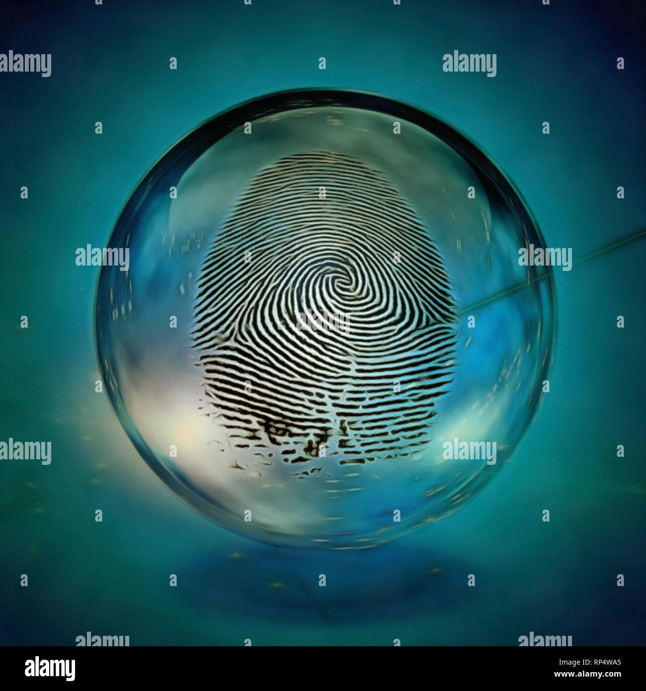 Surreal painting. Fingerprint in crystal ball Stock Photo - Alamy