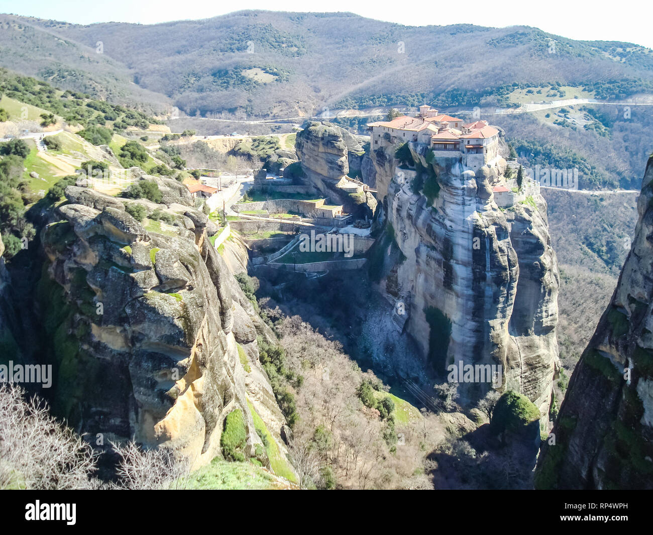 Meteora monasteries on the rocks in Greece, ancient architecture Stock ...