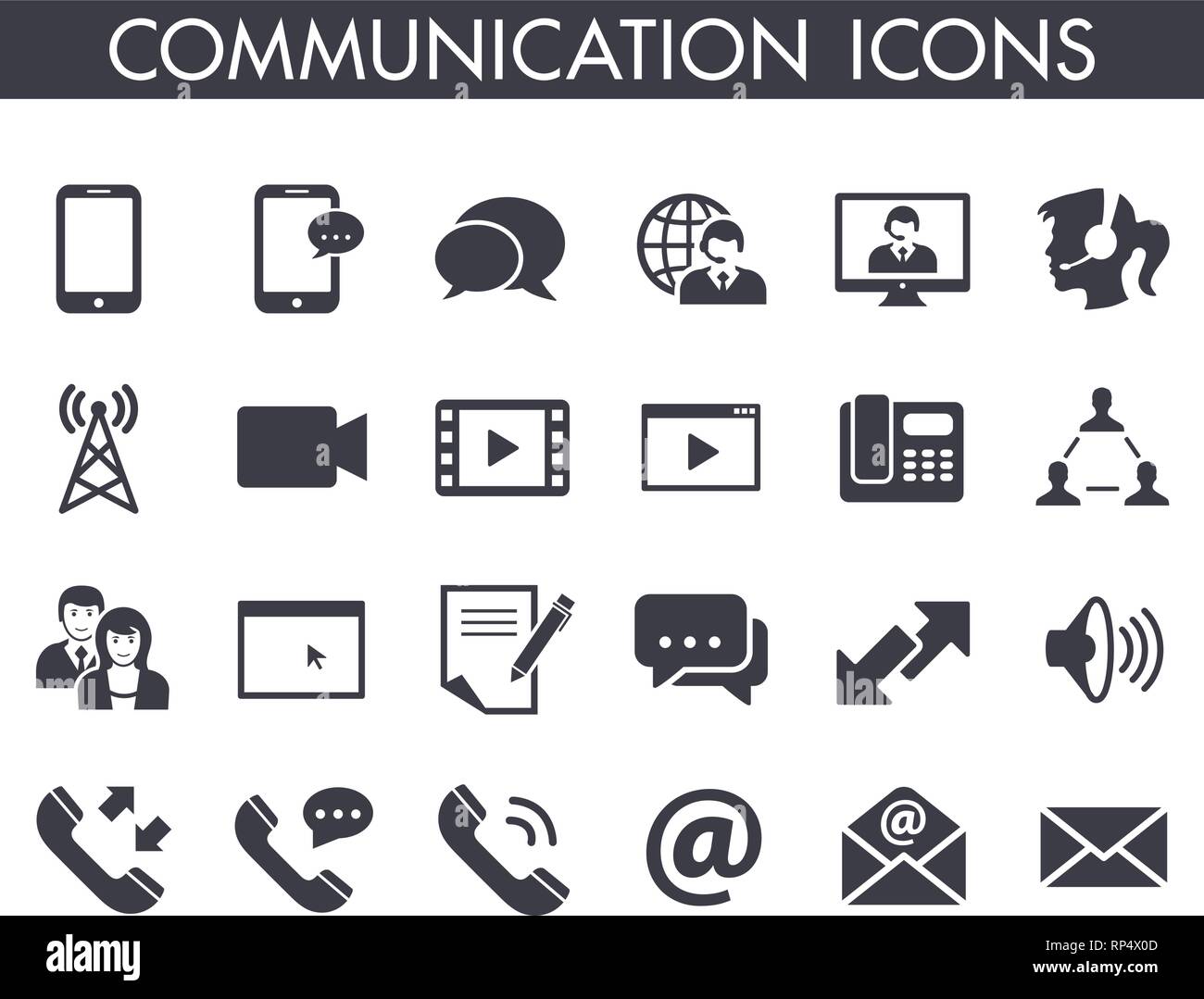 Collection of 24 different communication icons Stock Vector Image & Art ...