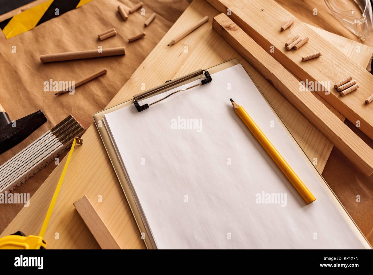 Mock up template clipboard note paper as copy space in woodwork ...