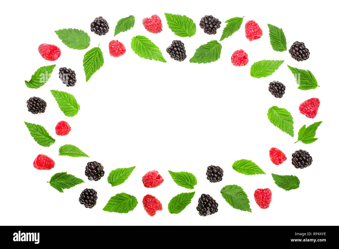 Raspberry blackberry frame isolated on white background with copy space ...