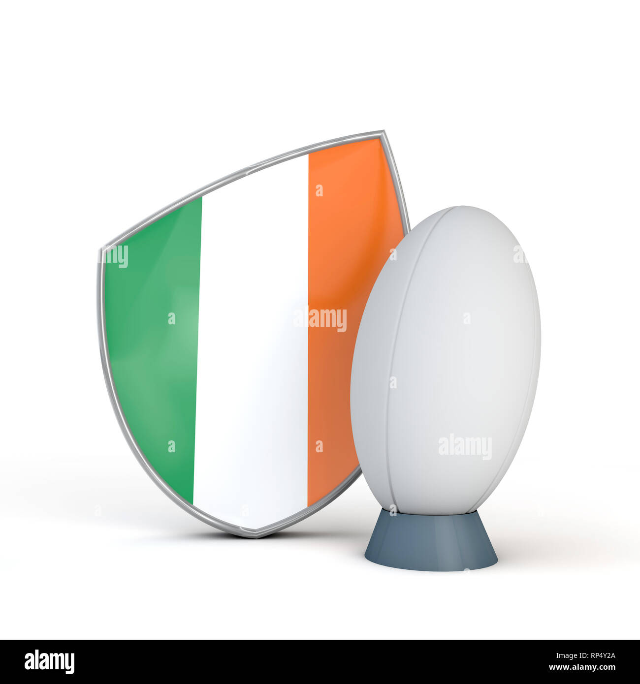 Ireland rugby shield flag icon with rugby ball. 3D Render Stock Photo ...