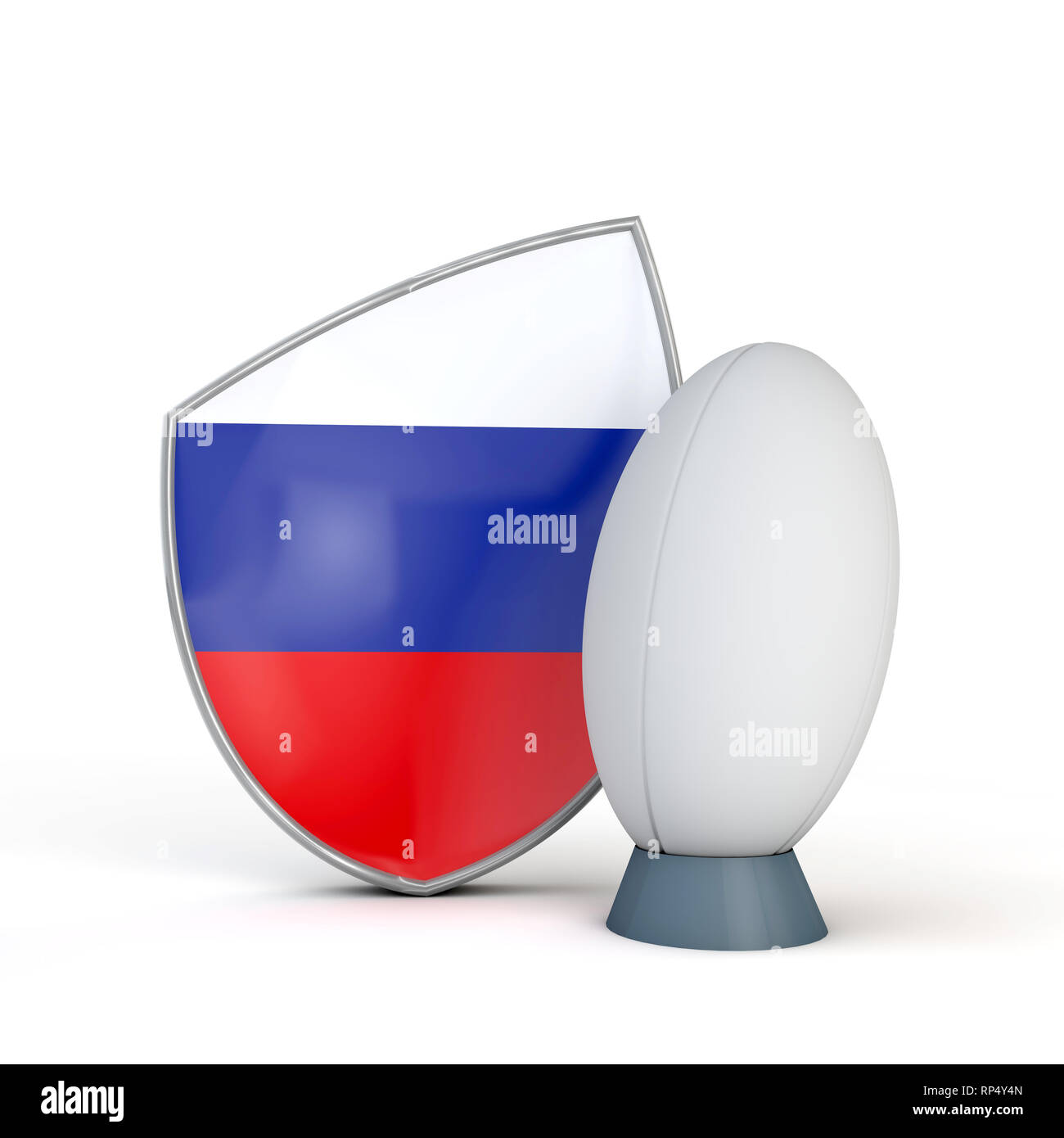 Russia rugby shield flag icon with rugby ball. 3D Render Stock Photo ...