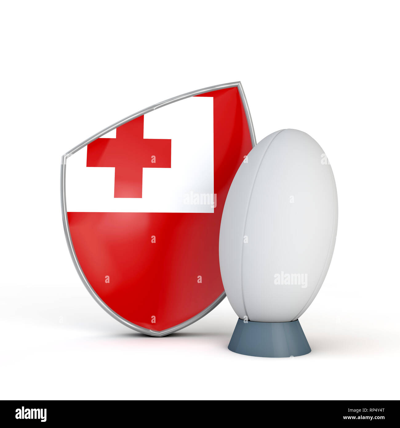 Tonga rugby shield flag icon with rugby ball. 3D Render Stock Photo - Alamy