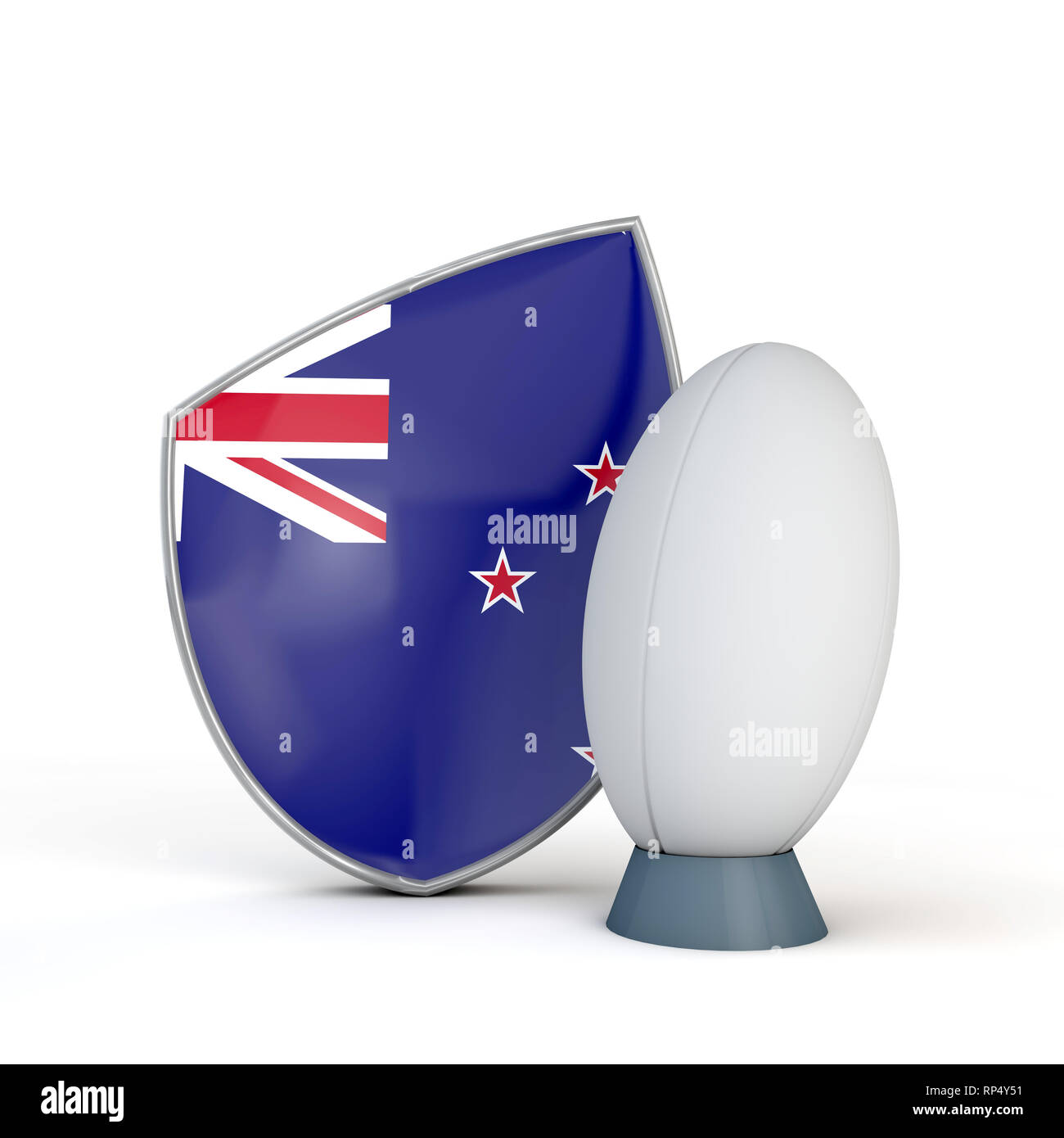 New Zealand rugby shield flag icon with rugby ball. 3D Render Stock ...