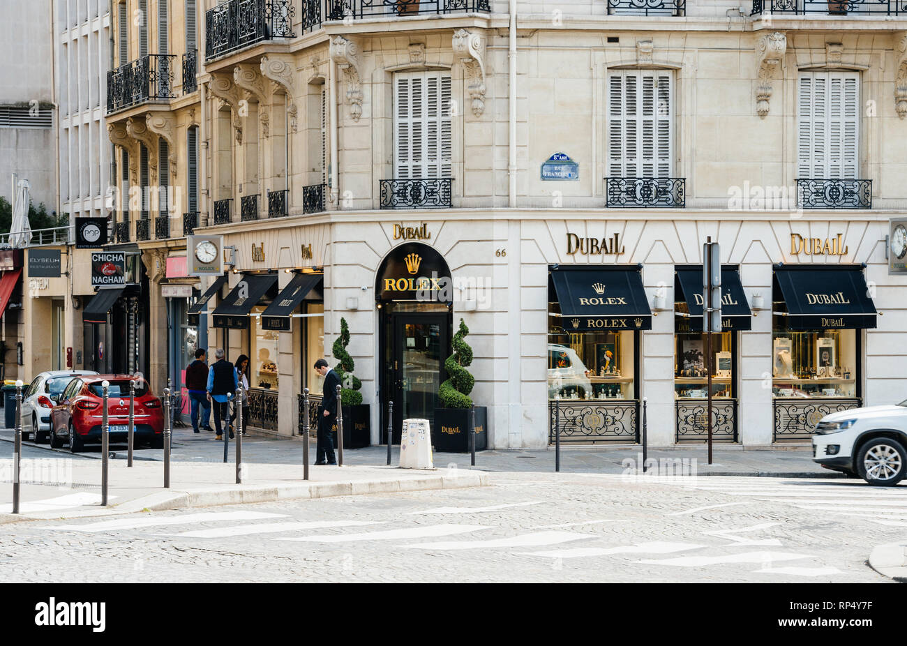 PARIS, FRANCE - MAY 21, 2016: Dubail Rolex watch luxury fashion store ...