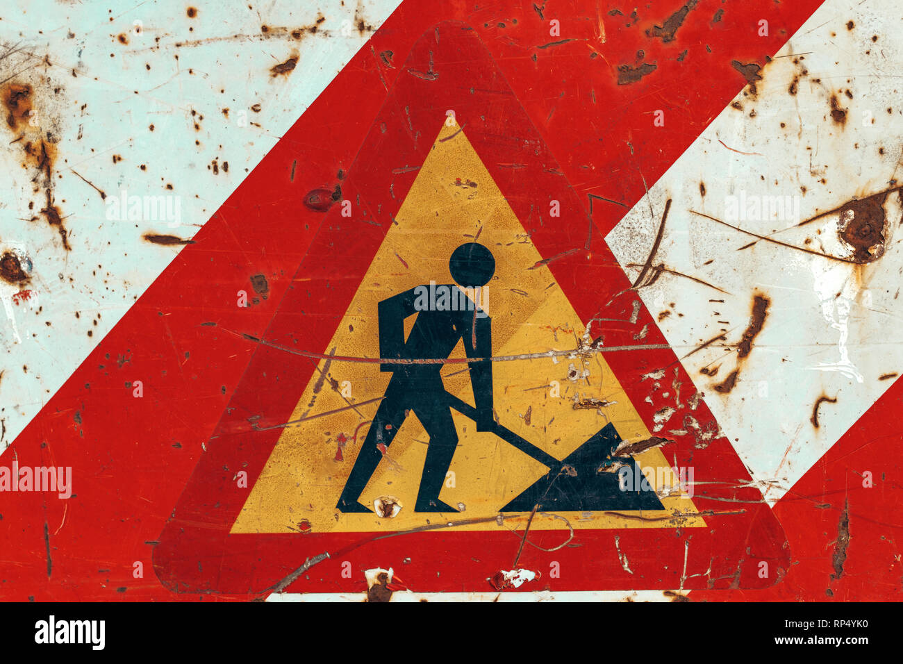 Old road works sign on construction site Stock Photo - Alamy