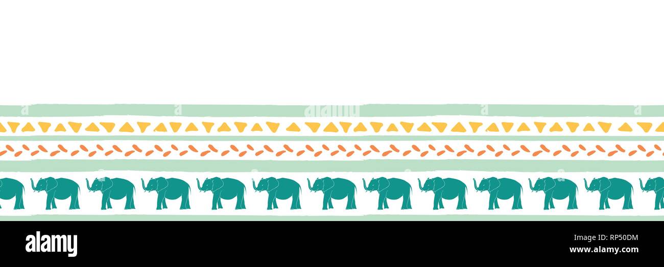 Vector seamless border with elephants hand drawn stripes and triangles ...
