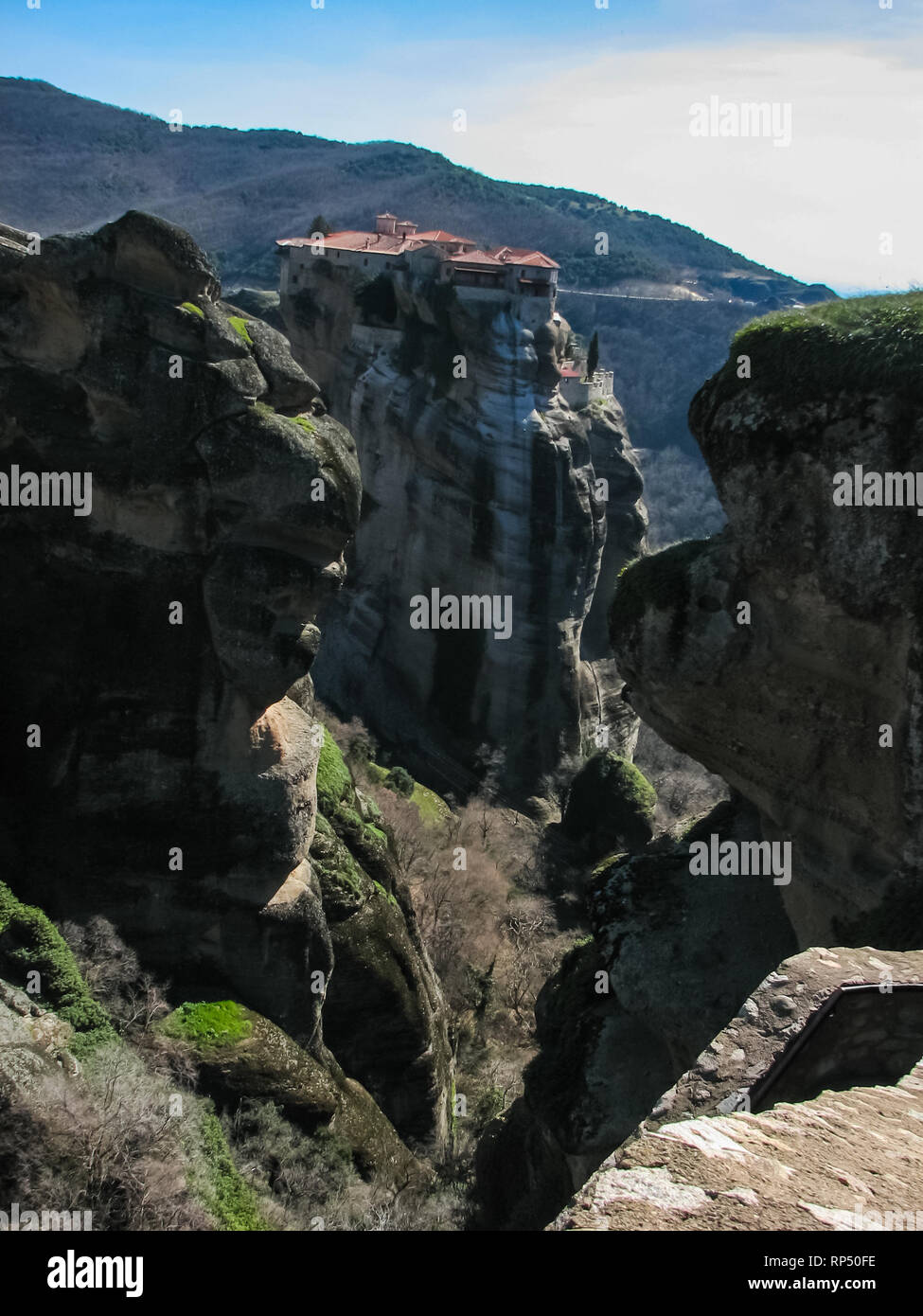 Meteora monasteries on the rocks in Greece, ancient architecture Stock ...