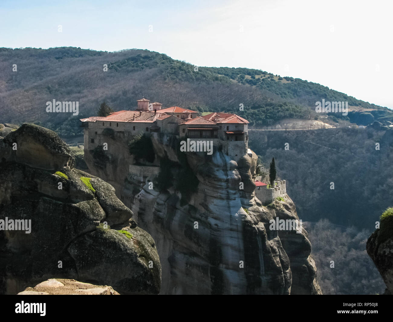 Meteora monasteries on the rocks in Greece, ancient architecture Stock ...