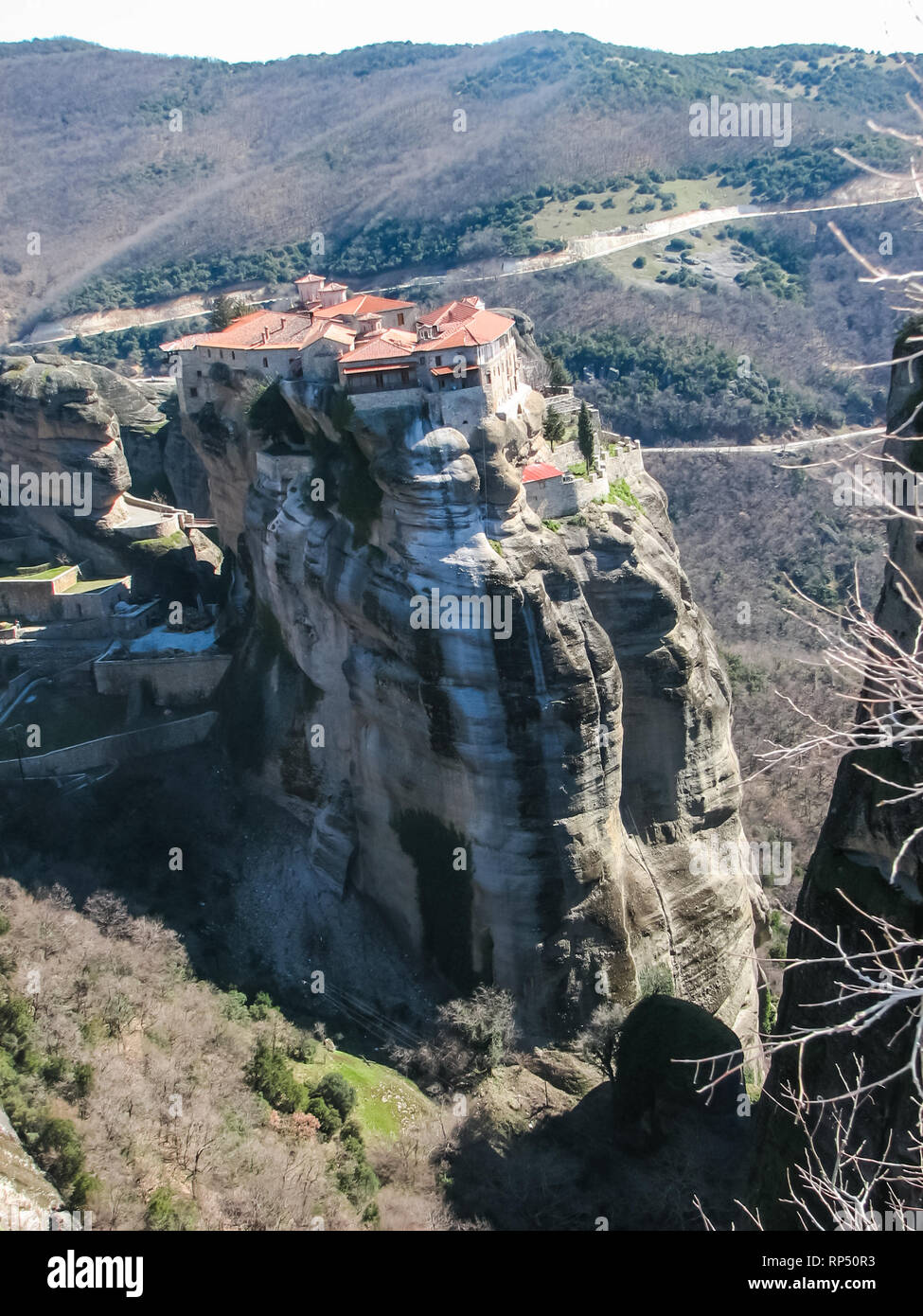 Meteora monasteries on the rocks in Greece, ancient architecture Stock ...