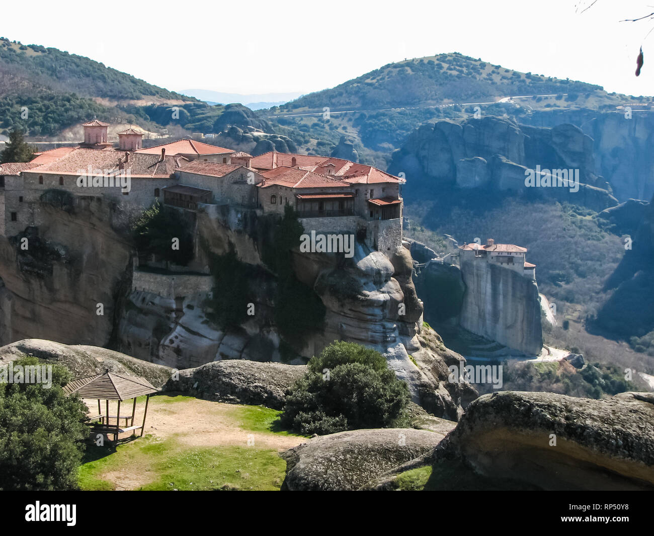 Meteora monasteries on the rocks in Greece, ancient architecture Stock ...