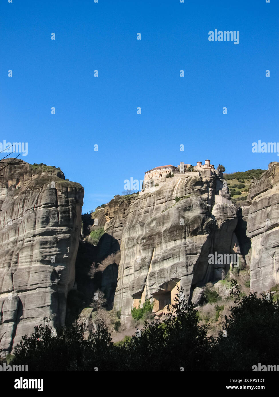 Meteora monasteries on the rocks in Greece, ancient architecture Stock ...