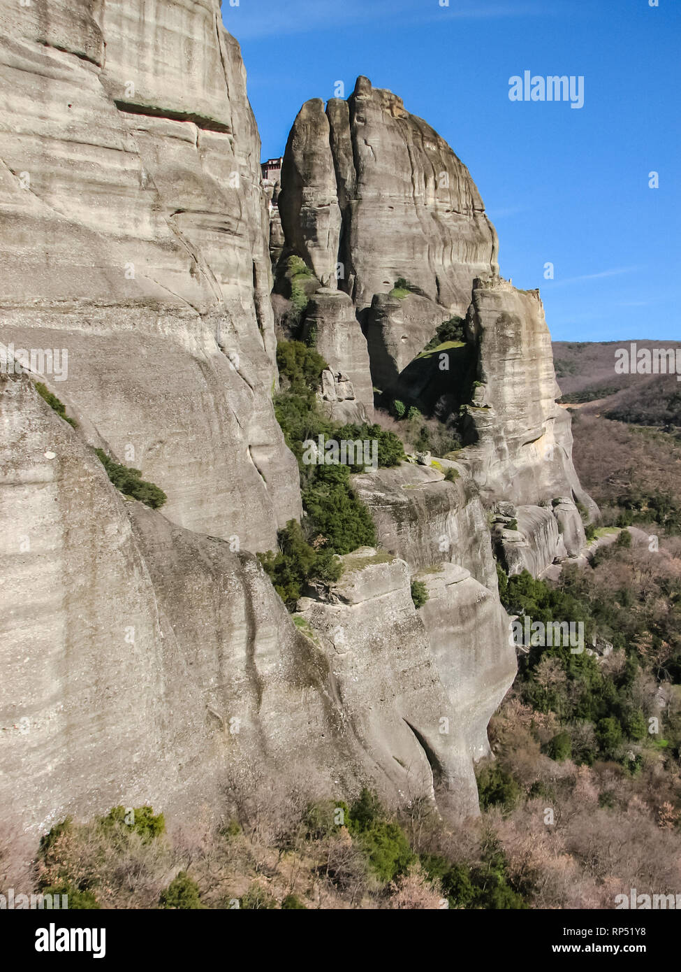 Meteora monasteries on the rocks in Greece, ancient architecture Stock ...