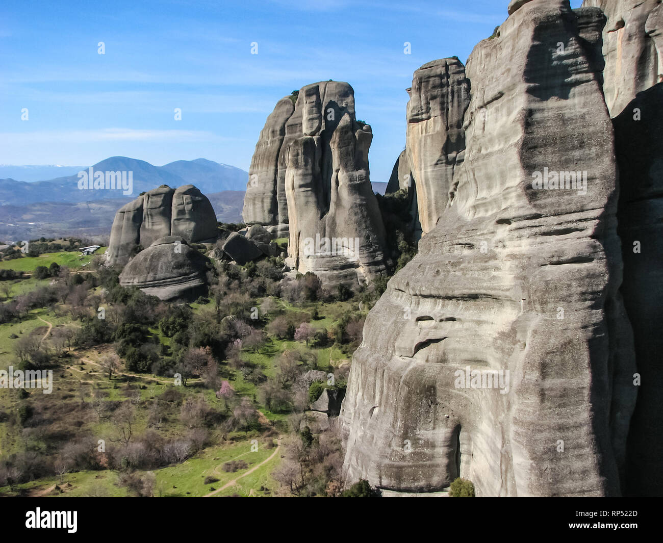 Meteora monasteries on the rocks in Greece, ancient architecture Stock ...
