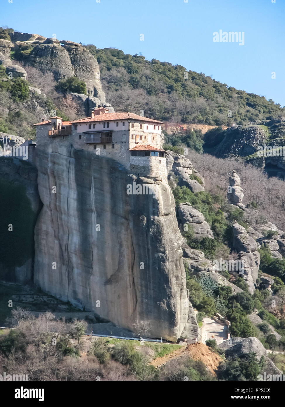 Meteora monasteries on the rocks in Greece, ancient architecture Stock ...
