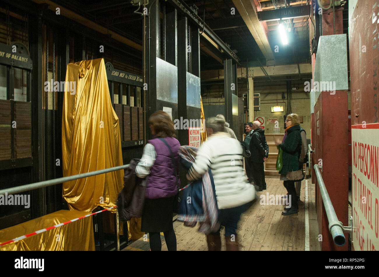View of equipment and lifts for scenery etc under the stage of the ...