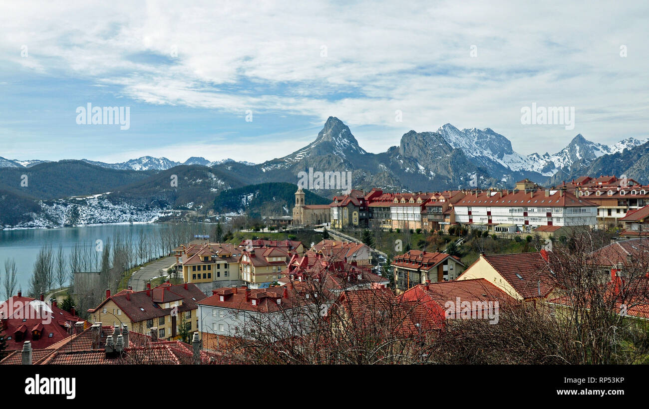 The 'new' village of Riaño, León in northern Spain. Riaño was rebuilt ...