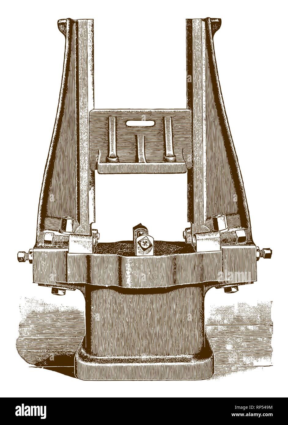 Historic drop press machine (after an engraving or etching from the ...
