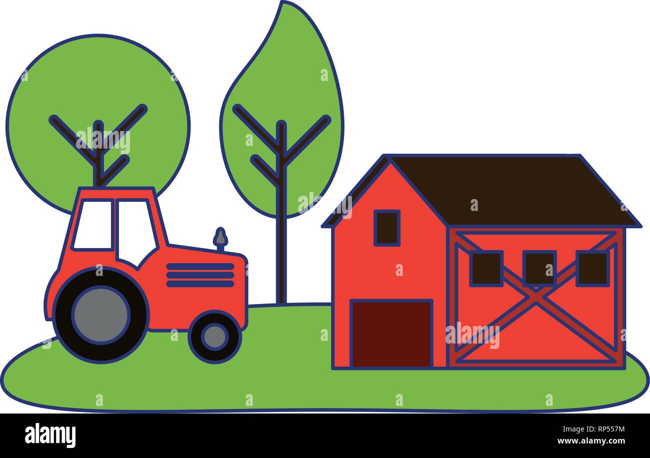farm house and tractor in nature Stock Vector Image & Art - Alamy