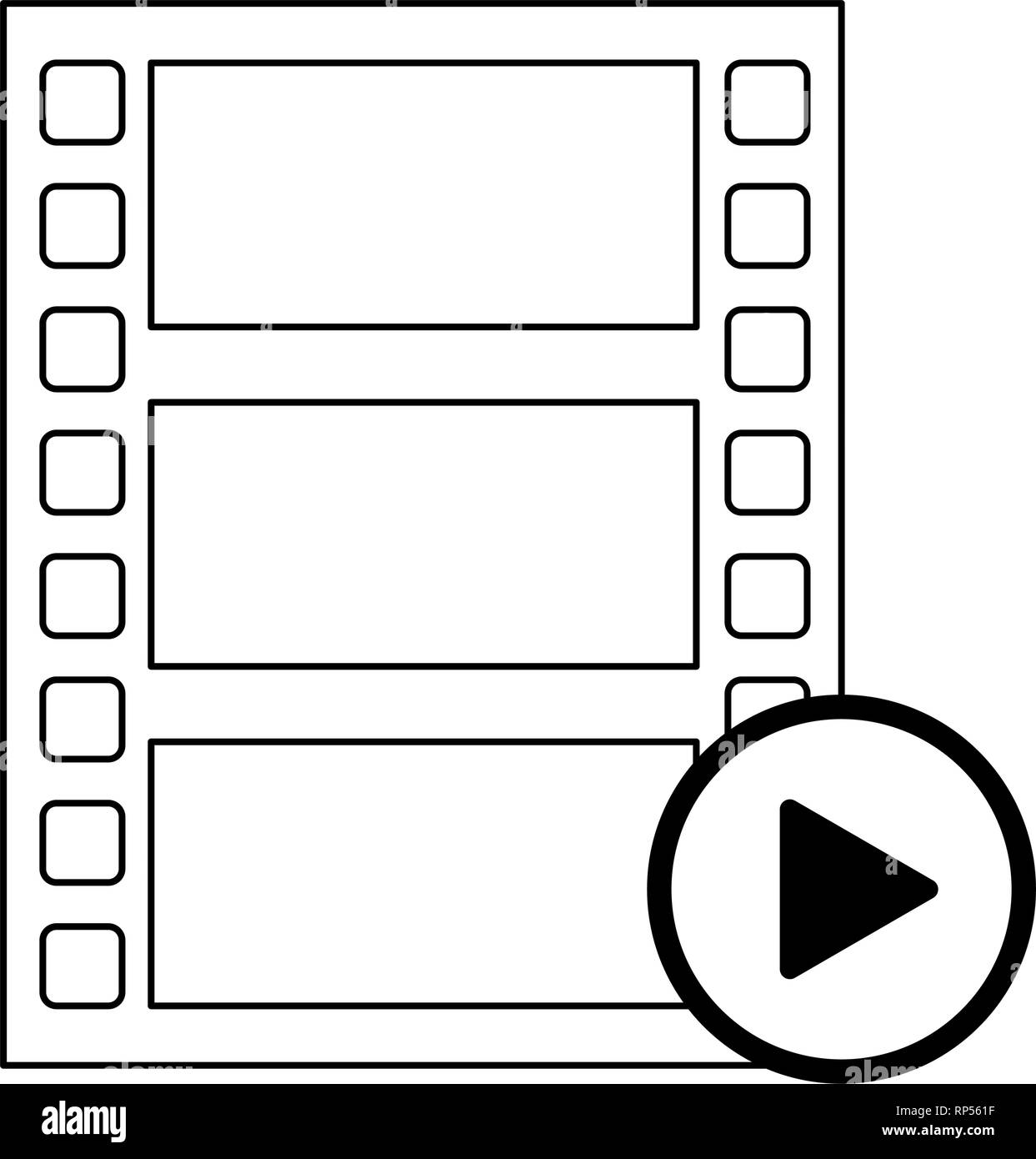 video player reel and button symbol in black and white Stock Vector ...