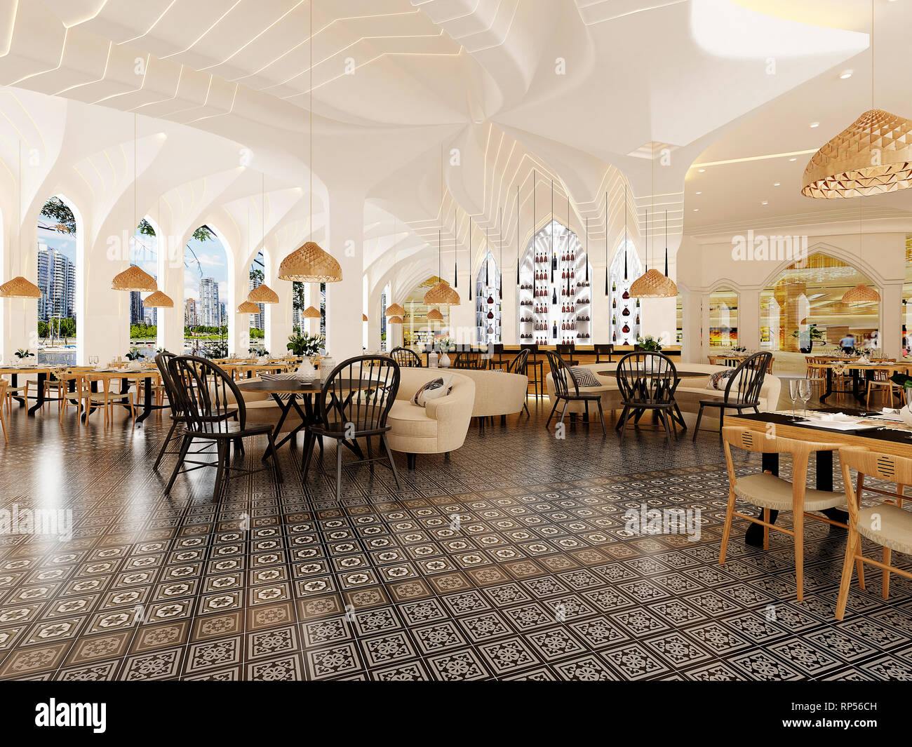 3d render luxury restaurant Stock Photo - Alamy