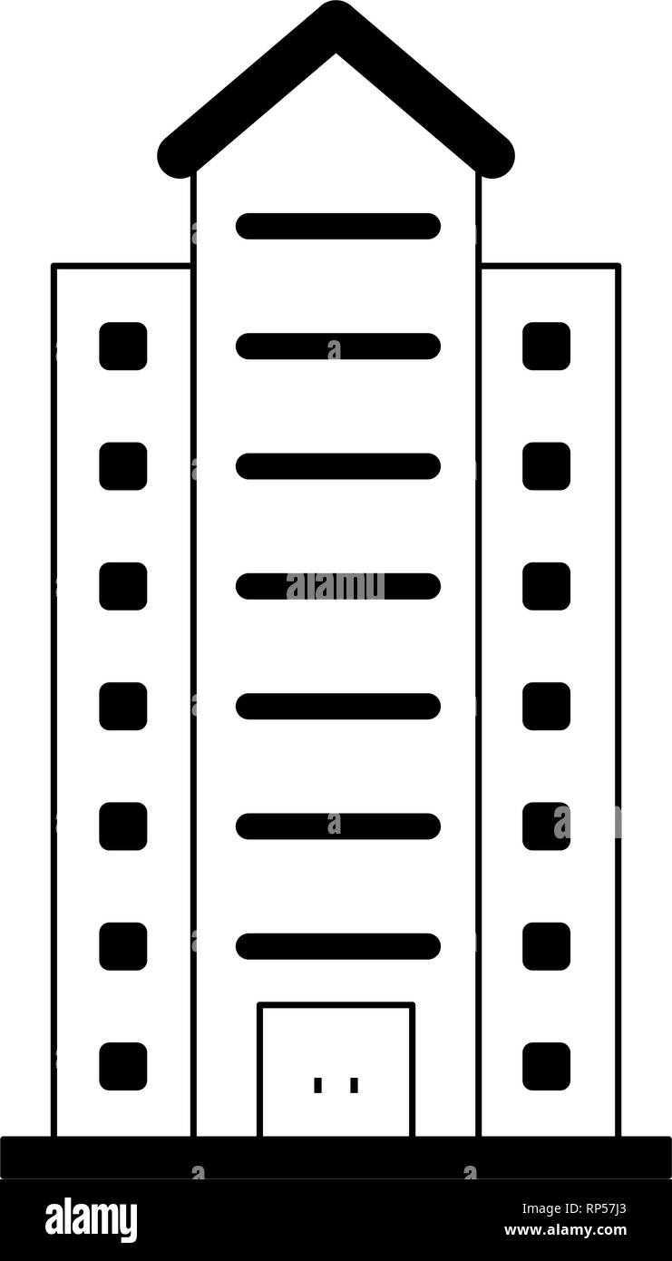 Urban residence building symbol in black and white Stock Vector Image ...