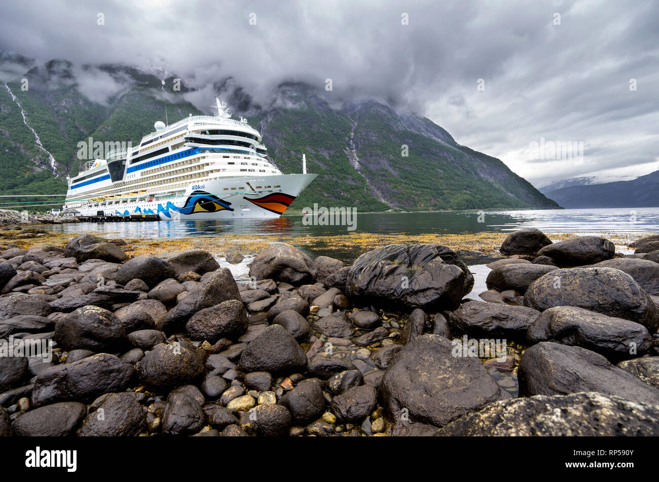 AIDAsol at Eidfjord Cruise Terminal. AIDAsol is a Sphinx class cruise ...
