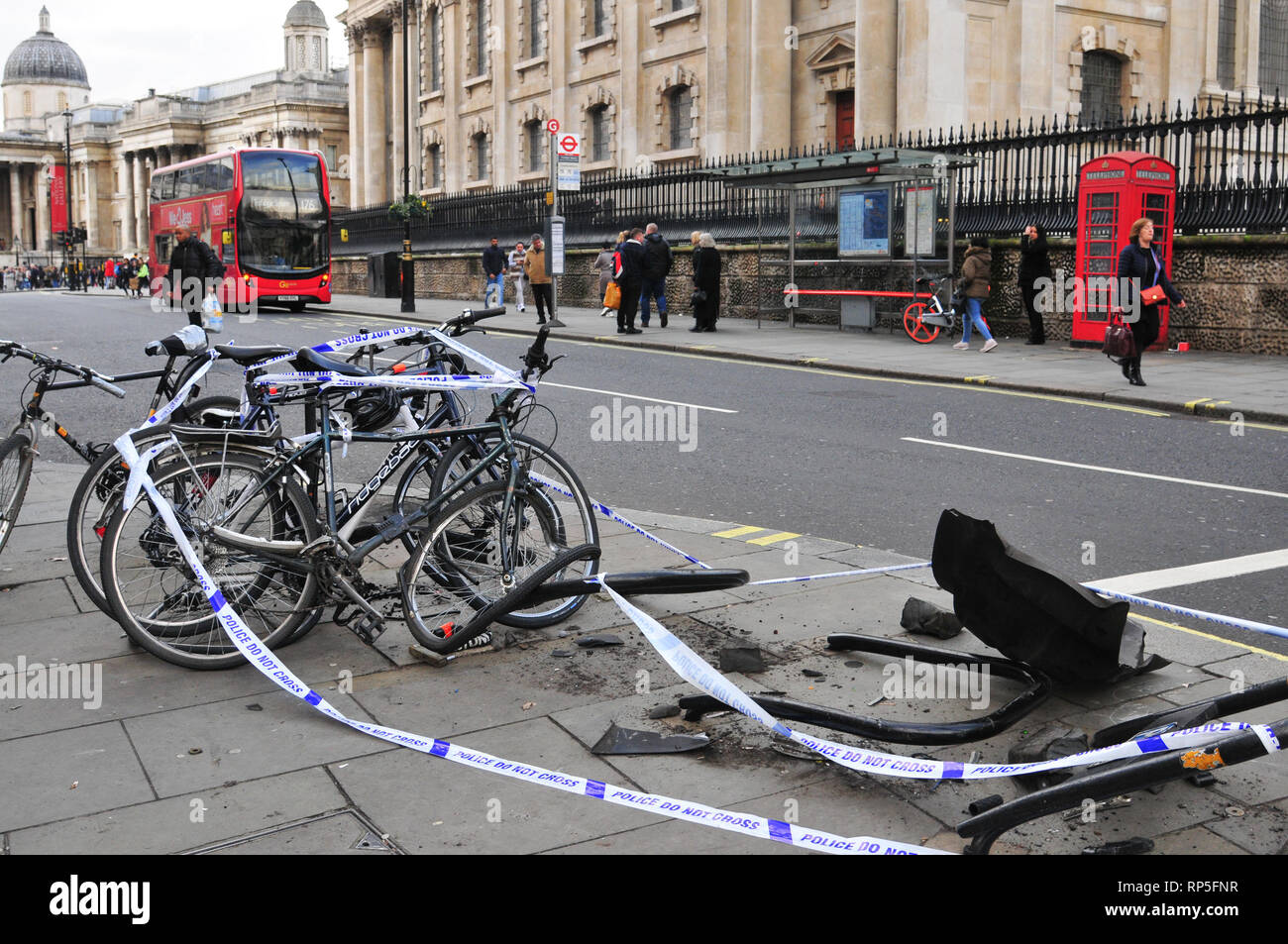 Photography of London bicycle rack and bicycles damaged in an road ...
