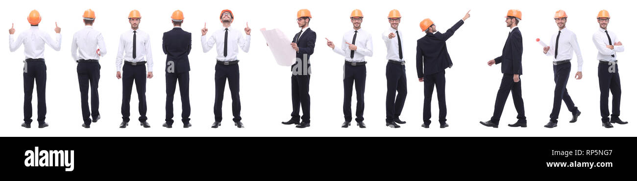 panoramic photo collage engineer architect isolated on white Stock ...