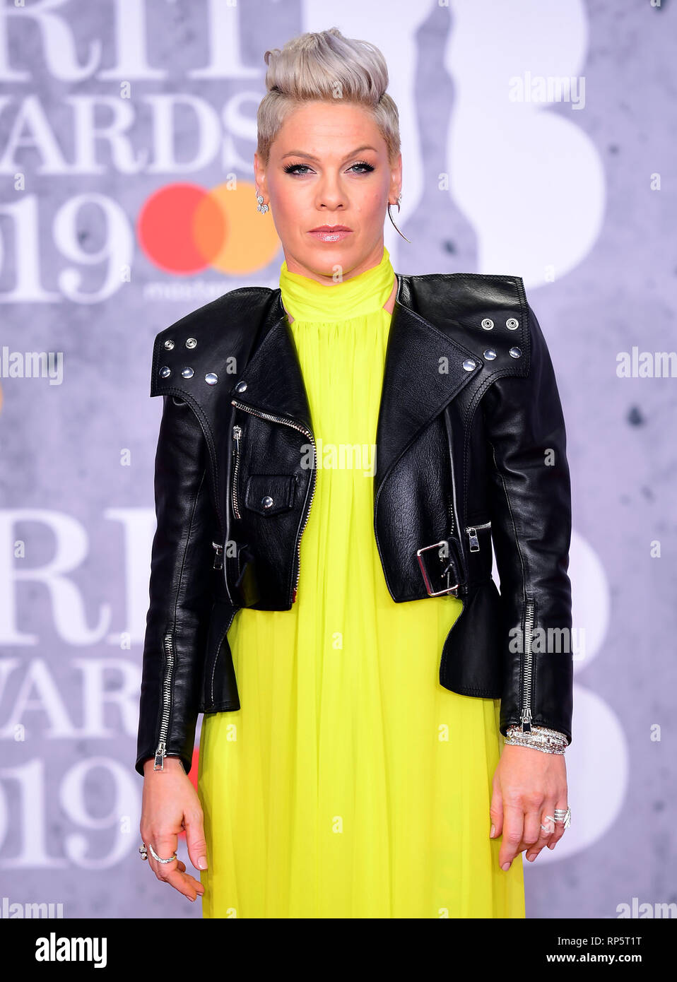 Pink attending the Brit Awards 2019 at the O2 Arena, London Stock Photo ...