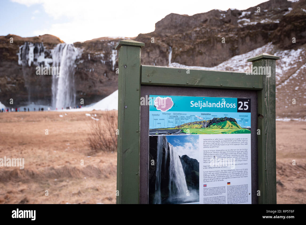 Detail of Seljalandsfoss signal in the winter, a unigue waterfall with ...