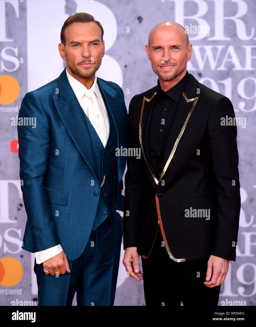 Matt Goss (left) and Luke Goss of Bros attending the Brit Awards 2019 at the O2 Arena, London ...