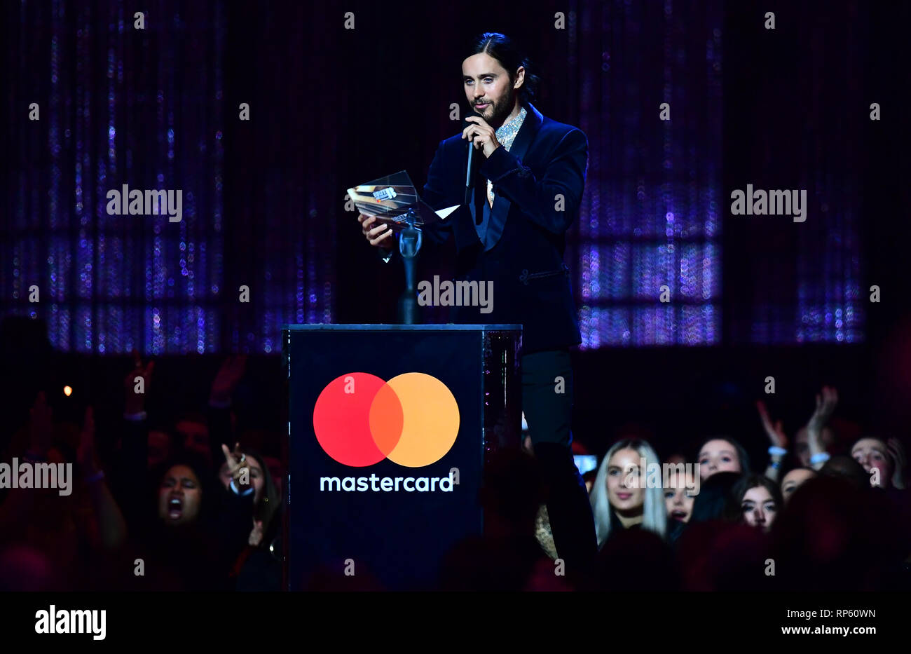 Jared Leto on stage at the Brit Awards 2019 at the O2 Arena, London Stock Photo - Alamy