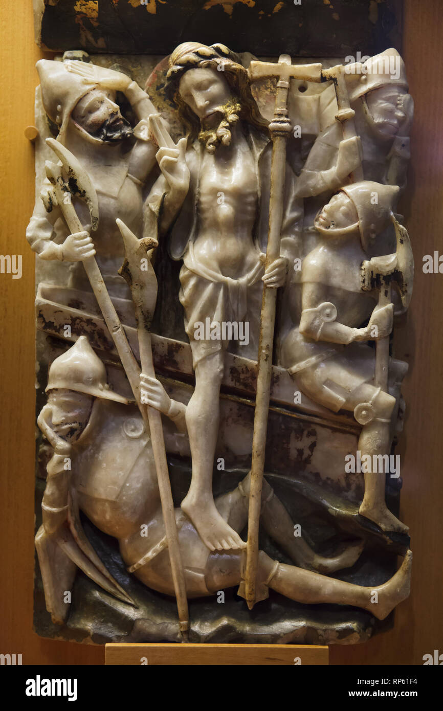 Resurrection of Christ depicted in one of the alabaster panels with ...