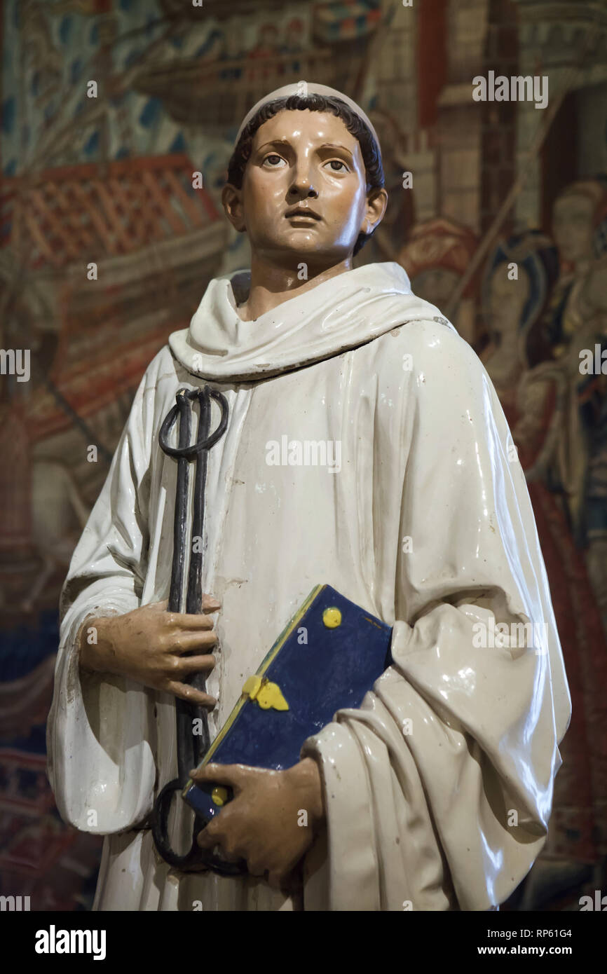 Saint Leonard. Glazed terracotta statue by Italian Renaissance sculptor ...
