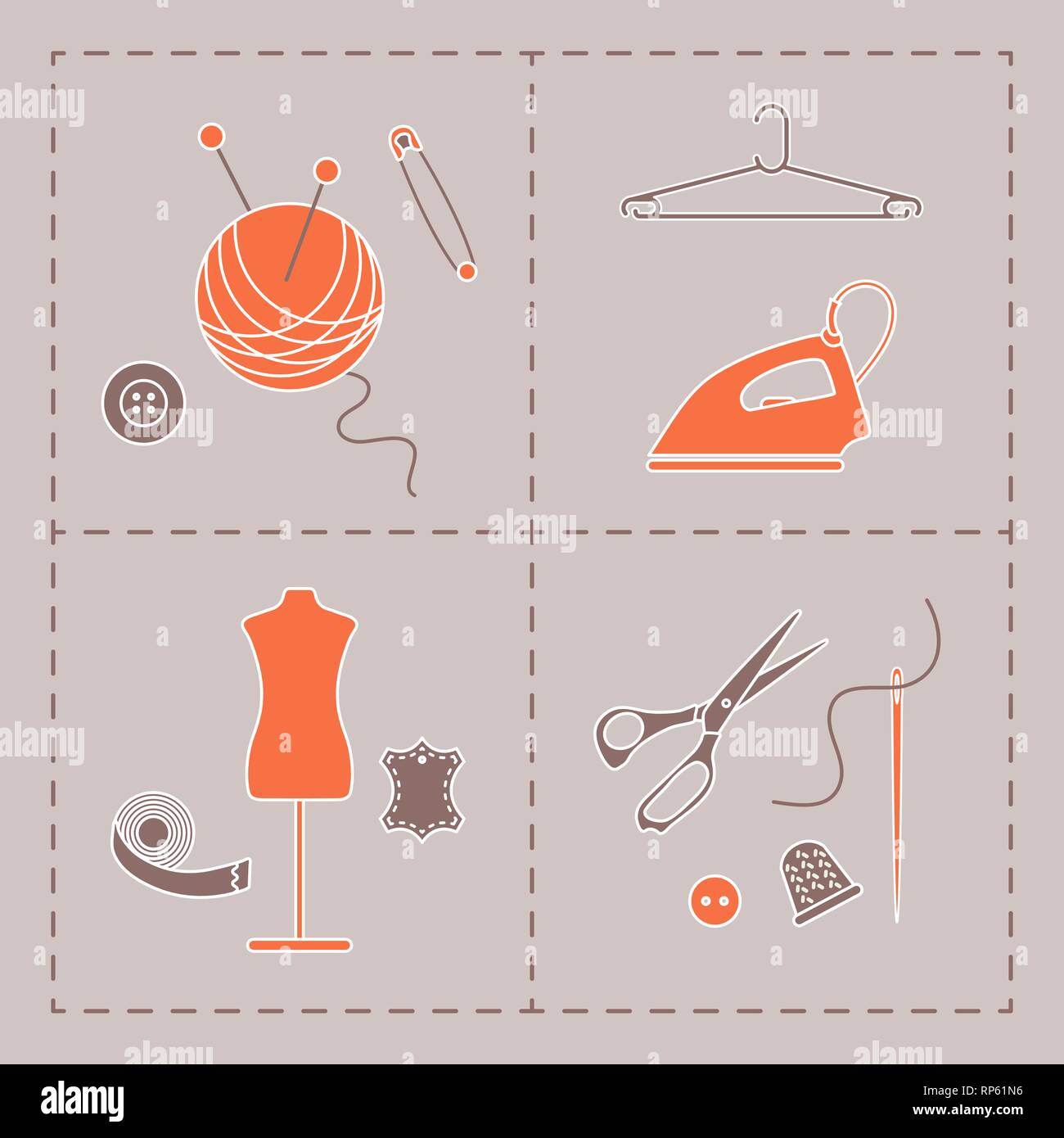 Vector illustration with tools, accessories for sewing. Buttons, clew ...